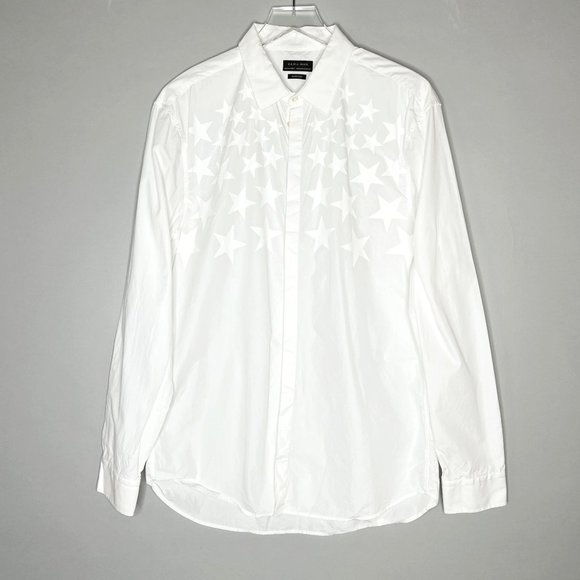 Zara | Shirts | Zara Man Xl White Monotone Star Print Button Front ...